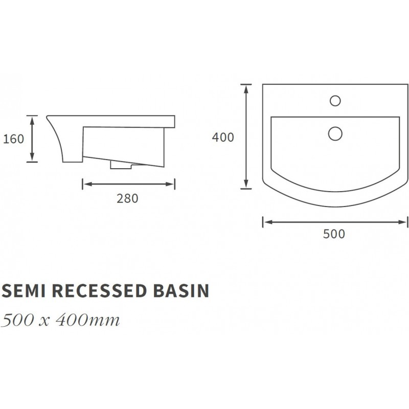 Cannon 500x400mm 1TH Semi Recessed Basin