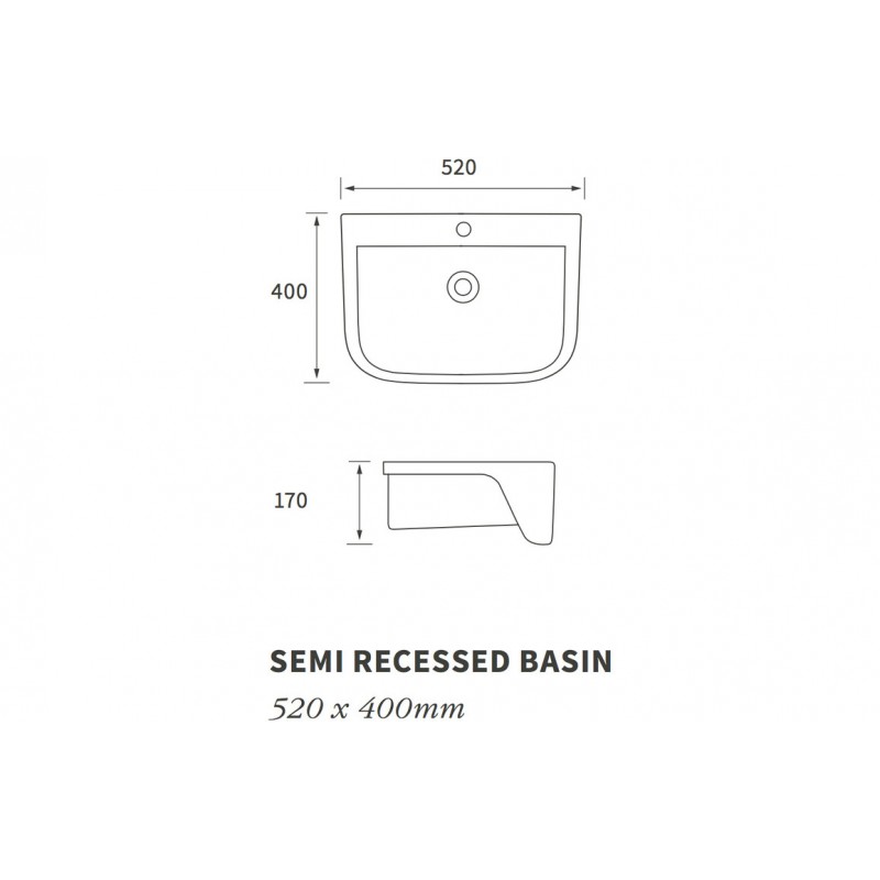 Winston 520x400mm 1TH Semi Recessed Basin