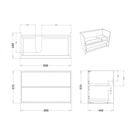 Scene 900mm 2 Drawer Wall Hung Basin Unit Inc. Basin - Havana Oak