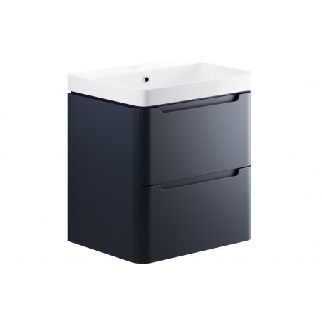 Grove 600mm 2 Drawer Wall Hung Basin Unit - Matt Indigo