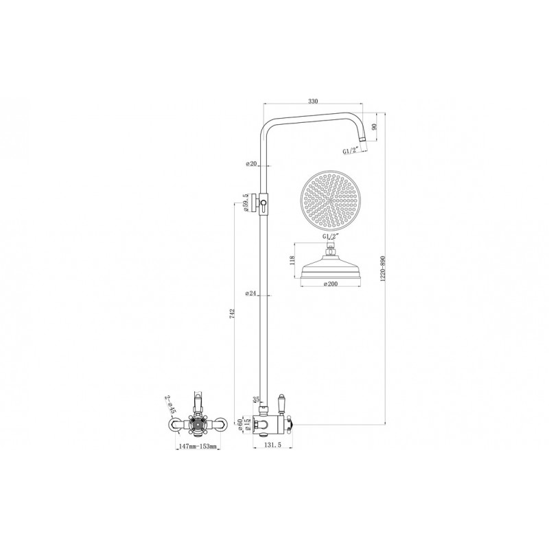 Bella Traditional Exposed Two Outlet w/Riser Kit & Overhead