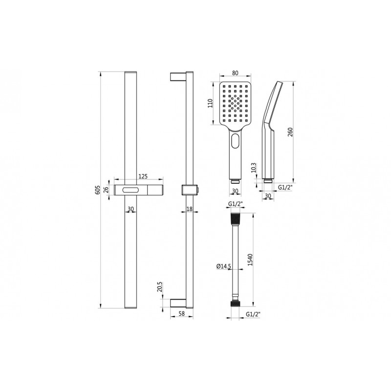 Square Push Button Shower Kit