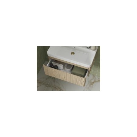 Oak 605mm Wall Hung 1 Drawer Basin Unit & Basin - Textured Oak