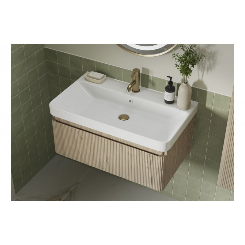 Oak 805mm Wall Hung 1 Drawer Basin Unit & Basin - Textured Oak
