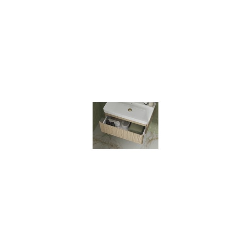 Oak 805mm Wall Hung 1 Drawer Basin Unit & Basin - Textured Oak