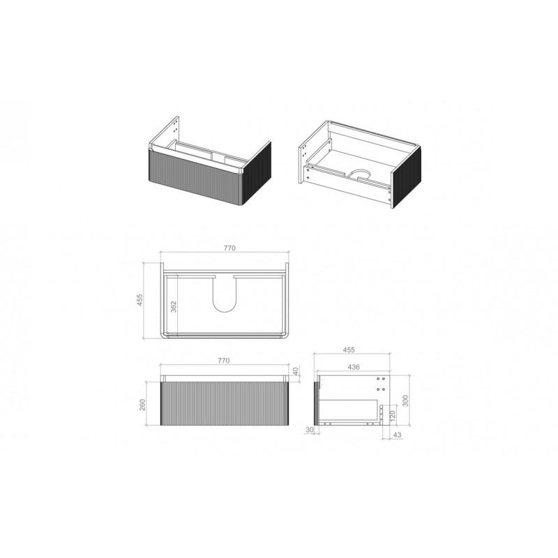 Oak 805mm Wall Hung 1 Drawer Basin Unit & Basin - Textured Oak