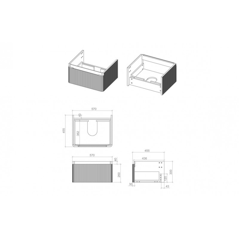 Oak 605mm Wall Hung 1 Drawer Basin Unit & Basin - Textured Oak